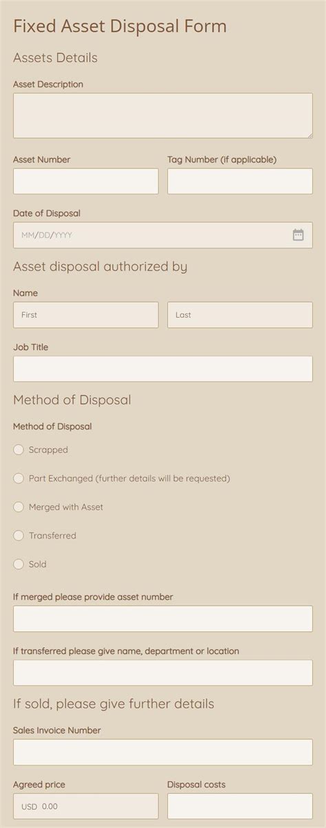 Fixed Asset Disposal Form Template 123formbuilder