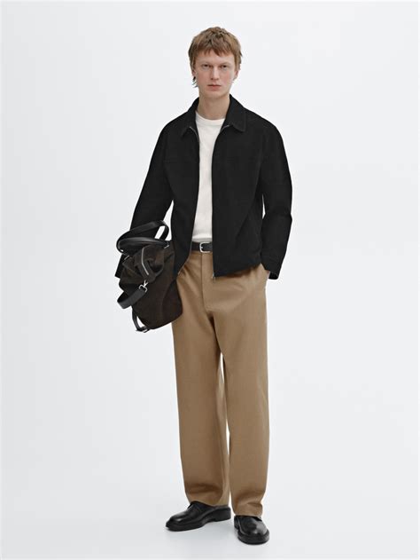 Pantalon Relaxed Fit En Serge 100 Coton · Beige Noir · Habillé
