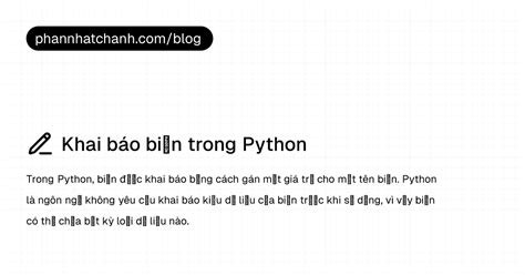 Khai Báo Biến Trong Python — Phan Nhật Chánh