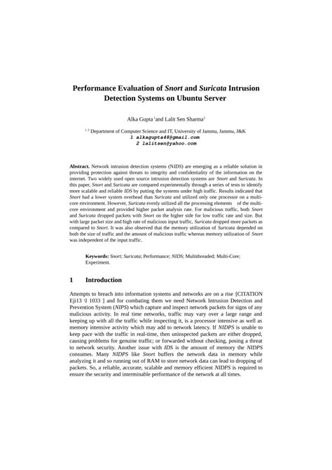 Pdf Performance Evaluation Of Snort And Suricata Intrusion Detection Systems On Ubuntu Server