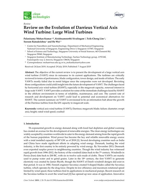 Pdf Review On The Evolution Of Darrieus Vertical Axis Wind Turbine Large Wind Turbines