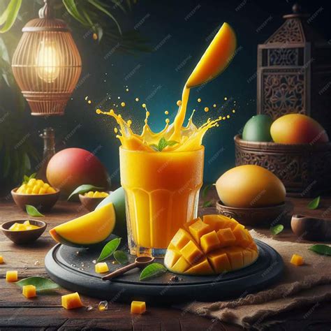 a mango juice with a splash of mango ai generated image premium ai