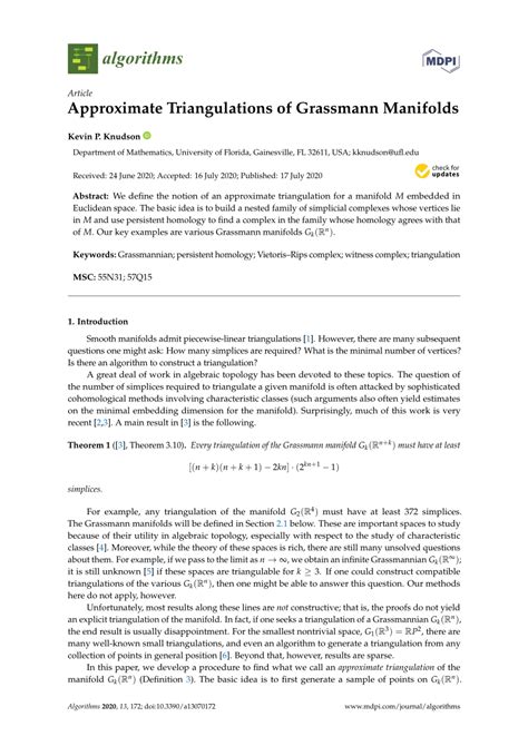 Pdf Approximate Triangulations Of Grassmann Manifolds