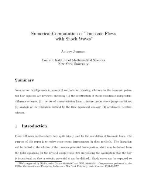 Pdf Numerical Computation Of Transonic Flows With Shock Waves