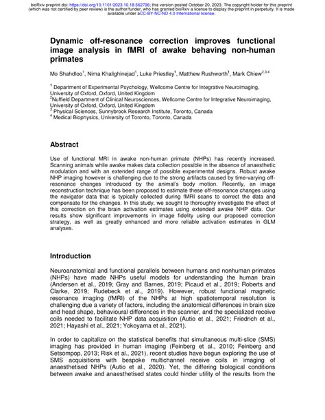 Pdf Dynamic Off Resonance Correction Improves Functional Image Analysis In Fmri Of Awake