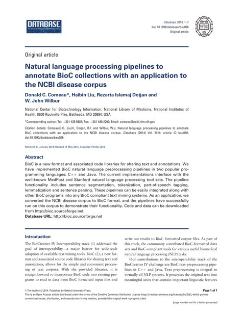 Pdf Natural Language Processing Pipelines To Annotate Bioc