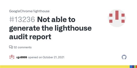 Not Able To Generate The Lighthouse Audit Report · Issue 13236