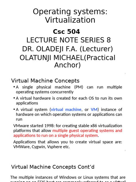 Csc 504 Lecrure Series 5 Virtual Systems Pdf Virtual Machine