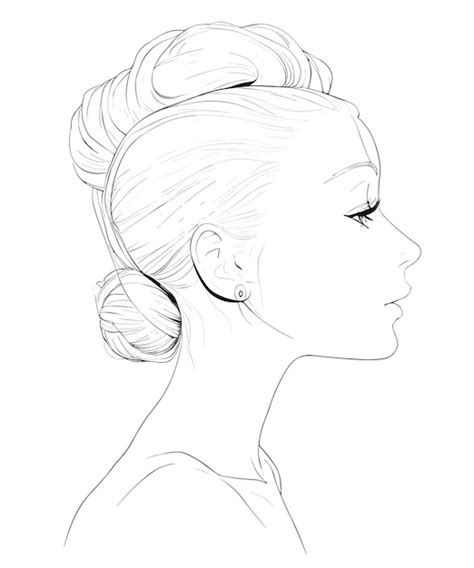 Premium Vector A Simple Sketch Of A Girl With A Bun