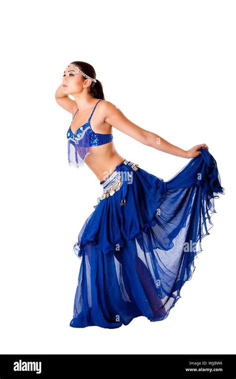 Beautiful Arabic Belly Dancer Harem Woman In Blue With Silver Dress And