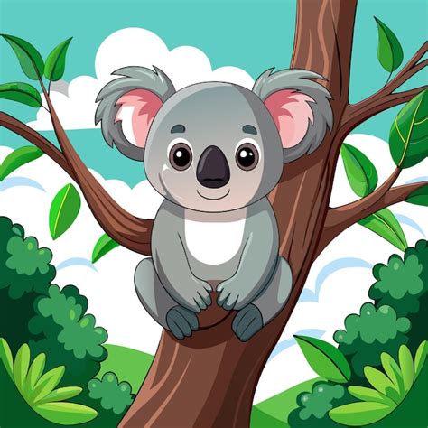A Cute Koala Sitting On A Tree Branch In A Vibrant Landscape Premium