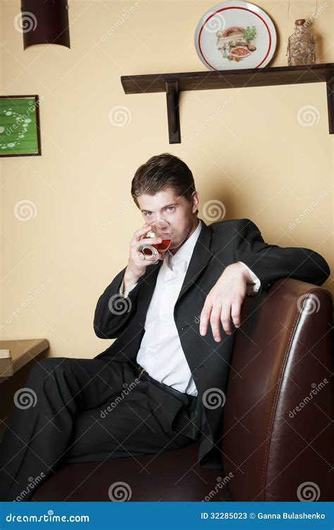Man Drinking Whiskey Stock Image Image Of Portrait Handsome 32285023