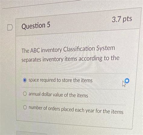 Solved The Abc Inventory Classification System Separates