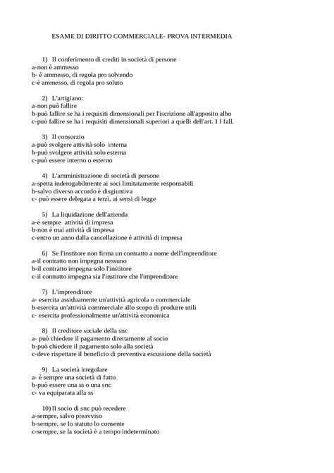 Test Autovalutazione Esercizi Di Diritto Commerciale Docsity