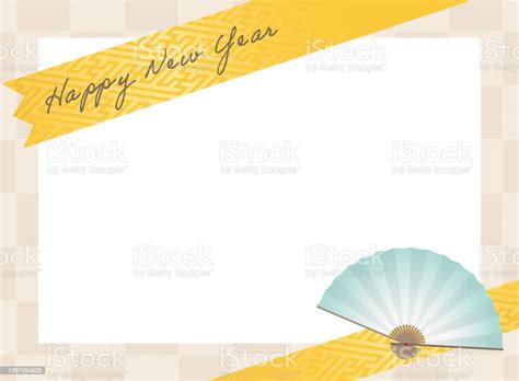 새해 인사와 일본의 전통적인 프레임 벡터 배경이 있는 팬 일러스트 기모노에 대한 스톡 벡터 아트 및 기타 이미지 기모노