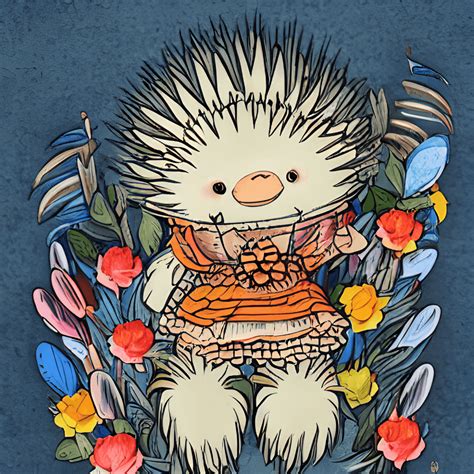 Porcupine Whimsical Detailed Fantasy Illustration Kawaii Chibi
