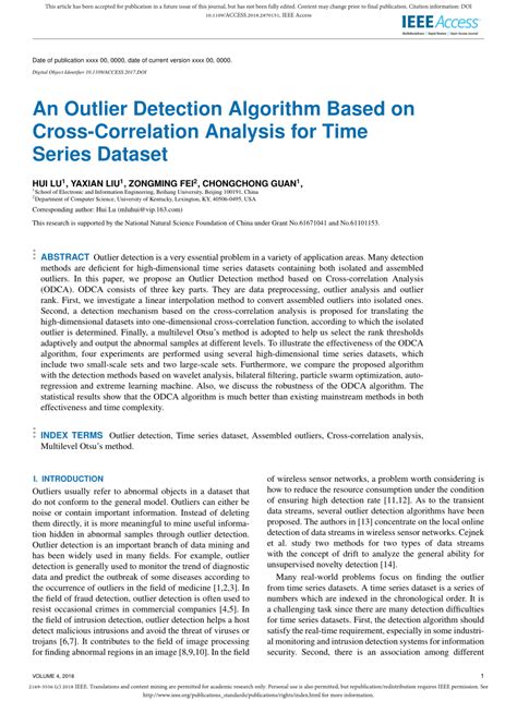 Pdf An Outlier Detection Algorithm Based On Cross Correlation