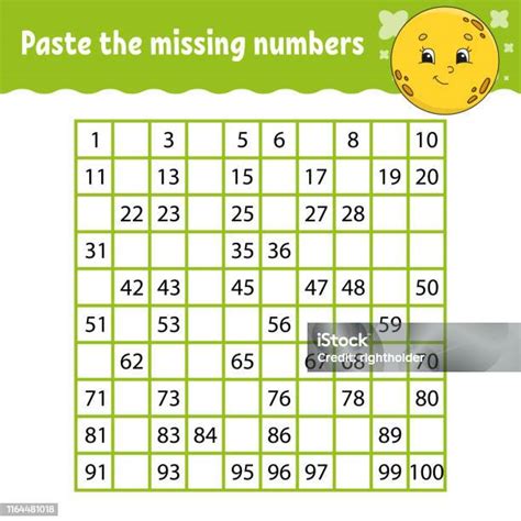 누락된 숫자를 붙여넣습니다 필기 연습 아이들을위한 학습 번호 교육 개발 워크 시트 활동 페이지 어린이를위한 게임 귀여운 만화 스타일의 고립 된 벡터 일러스트레이션 0명에