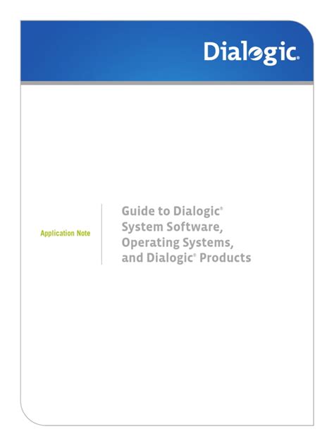 Guide To Dialogic® System Software Operating Systems And Dialogic