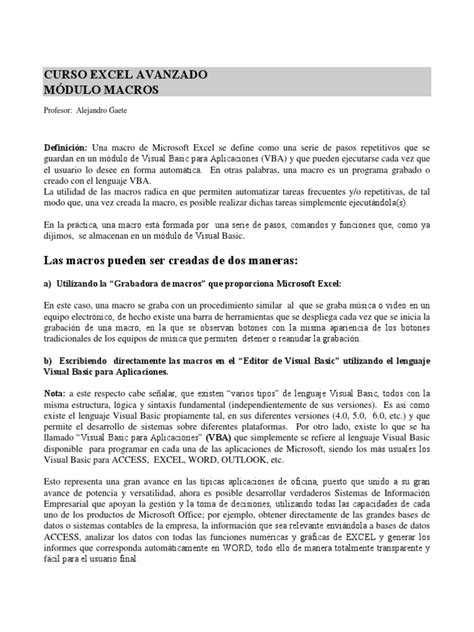 módulo macros 1 curso excel avanzado pdf macro informática