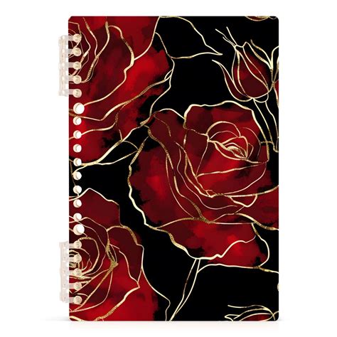 Red Rose Flower With Gold Spiral Journal Notebook College Ruled