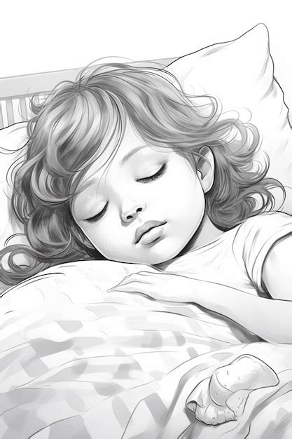 Desenho De Uma Menina Dormindo Em Uma Cama Com Um Ursinho De Pelúcia