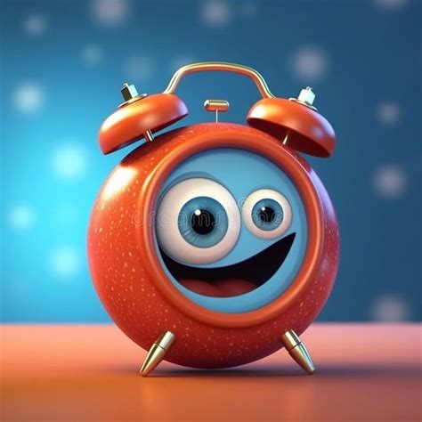Cartoon Alarm Clock Character Bright Cheerful 3d Alarm Clock Stock