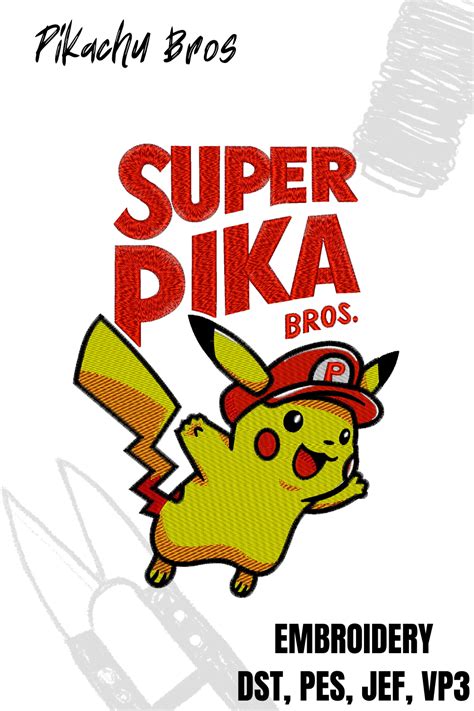 Pikachu Mario Bros Crossover Embroidery Design Mydigitizemx