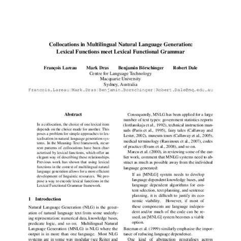 Collocations In Multilingual Natural Language Generation Lexical