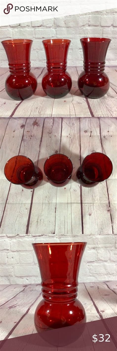 Vintage Anchor Hocking Ruby Red Glass 6 14”vase Set Of 3 In 2022