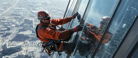 Construction Worker Carefully Installing Glass Window Premium Ai