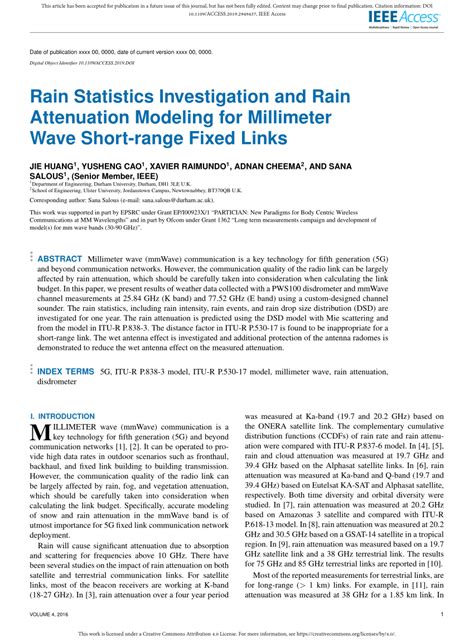 Pdf Rain Statistics Investigation And Rain Attenuation Modeling For Millimeter Wave Short