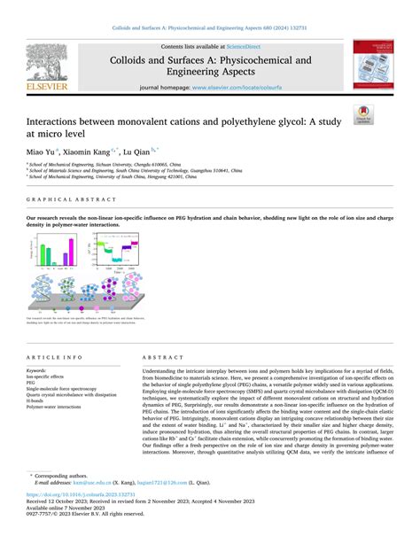 Pdf Interactions Between Monovalent Cations And Polyethylene Glycol