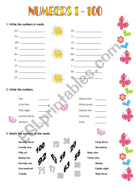 Numbers 1 100 Esl Worksheet By Romhy