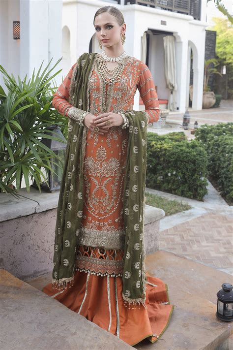 Traditional Orange Kameez Sharara Pakistani Wedding Dress Nameera By