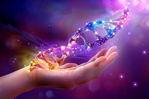 Sparkling Illuminated Dna Helix Floating Above A Hand Set Against A Dark Mystical Background
