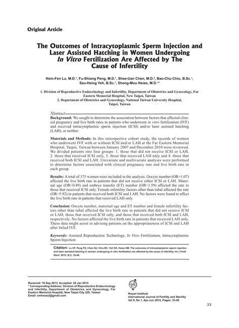 Pdf The Outcomes Of Intracytoplasmic Sperm Injection And Laser