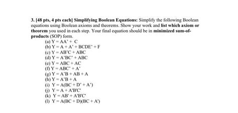 Solved 3 48 Pts 4 Pts Each Simplifying Boolean
