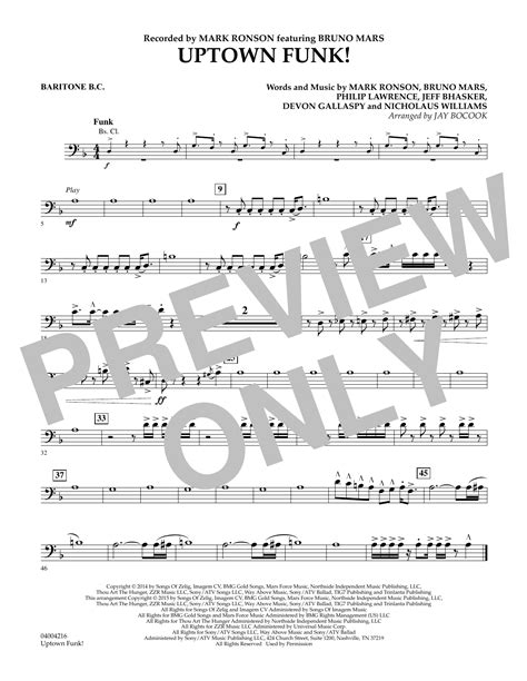 Uptown Funk Baritone Bc By Jay Bocook Sheet Music For Concert Band