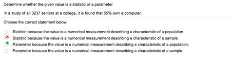 solved determine whether the given value is a statistic or a