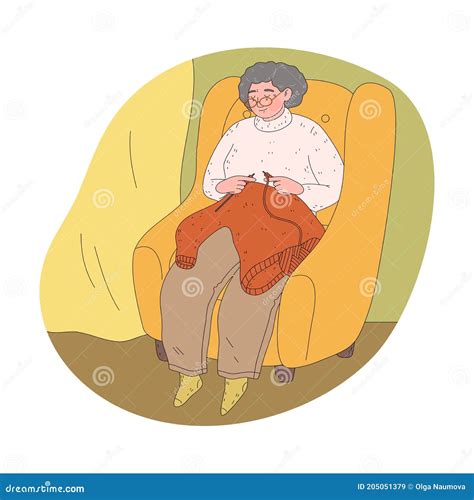 Smiling Ederly Woman Grandmother Sitting In Armchair At Home And