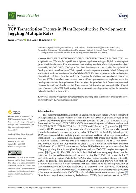 Pdf Tcp Transcription Factors In Plant Reproductive Development