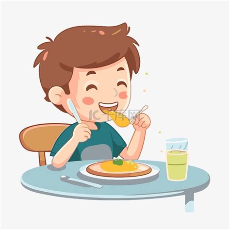 吃剪贴画男孩吃午餐卡通人物 向量素材图片免费下载 千库网