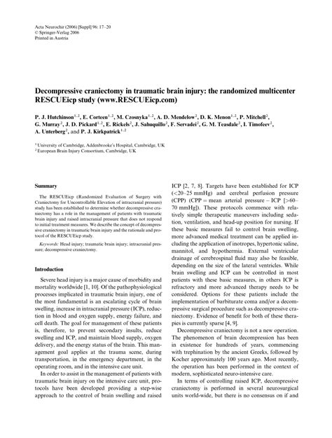 PDF Decompressive Craniectomy In Traumatic Brain Injury The