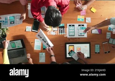 top view of smart software developer planning software development skilled programmer team