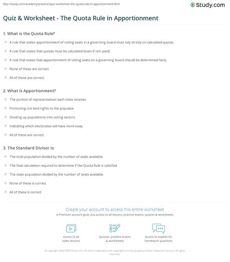 Quiz And Worksheet The Quota Rule In Apportionment