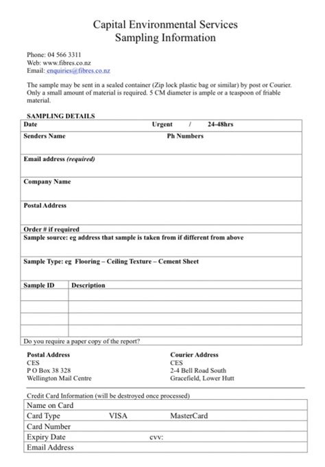 Asbestos Sample Forms Air Monitoring Form CES Wellington Asbestos Laboratory Sample Form