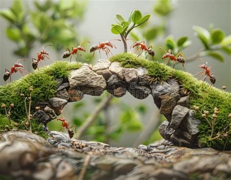 Ants Building Stone Bridge Teamwork Illustration Stock Illustration Illustration Of