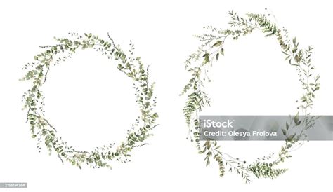 수채화 꽃 그림 세트 녹색 잎 화환 컬렉션 결혼식 문구 인사말 배경 화면 패션 배경 0명에 대한 스톡 벡터 아트 및 기타 이미지 Istock