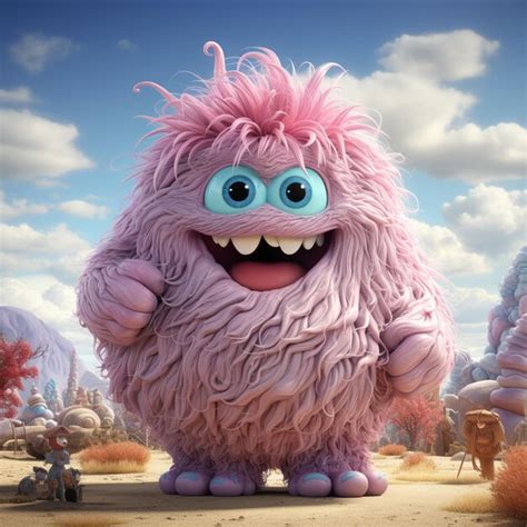 There Is A Very Cute Pink Monster With Big Eyes And Big Teeth